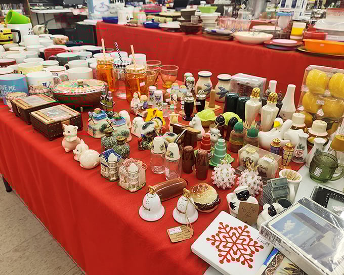 Tables overflow with colorful collectibles and vintage finds that spark memories of simpler times past.