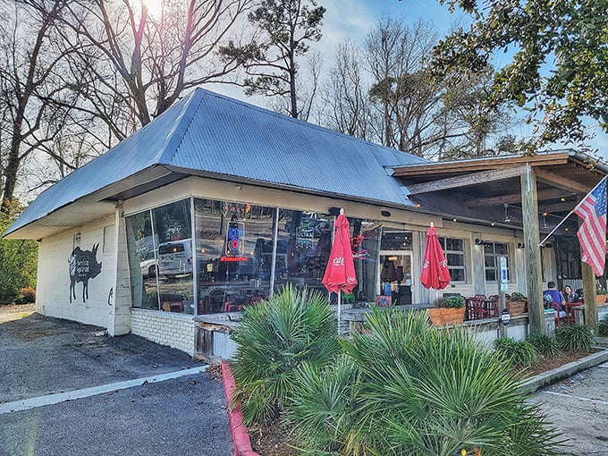 A barbecue oasis with American flag pride &ndash; Swig & Swine's porch practically whispers "come get messy!"