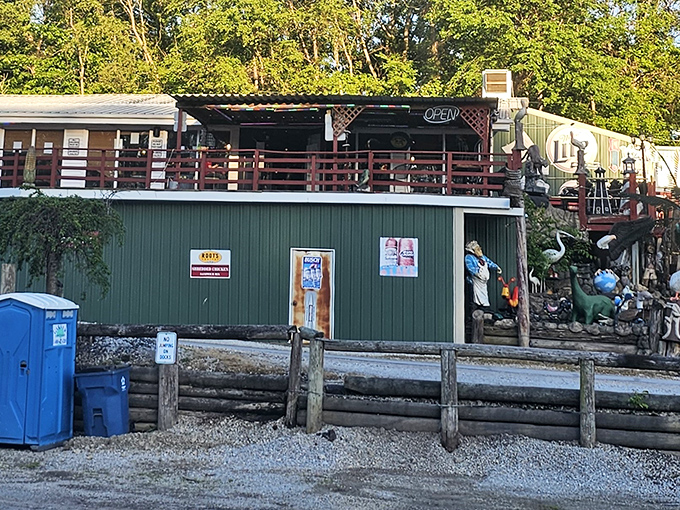 The weathered wooden steps and Interstate 95 sign lead to seafood paradise. Like finding a pearl in an oyster, this place surprises in the best way.