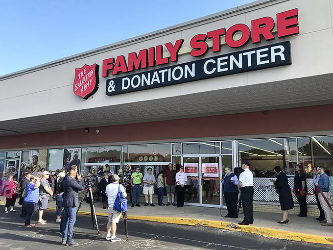 The Salvation Army's red shield promises more than salvation - it delivers serious secondhand shopping salvation too.