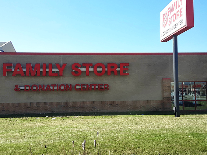 The classic Salvation Army sign beckons thrifters with the promise of incredible finds at unbeatable prices.