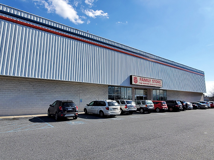 Cars line up outside this bargain hunter's paradise. The Salvation Army: where your grandmother's china cabinet gets its second act.