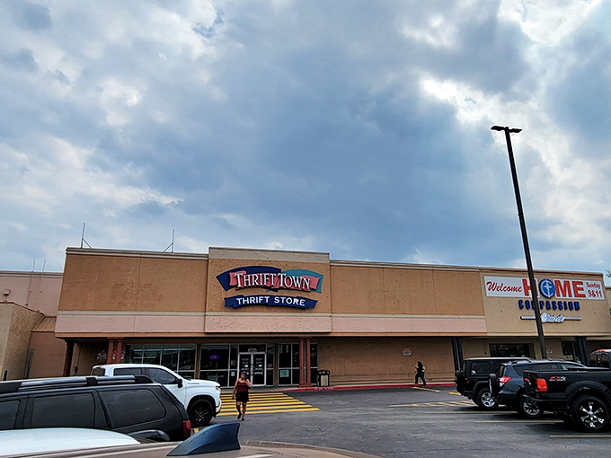 Thrift Town's spacious storefront promises adventure – like an archaeological dig where the artifacts are vintage band tees and barely-used kitchen gadgets.