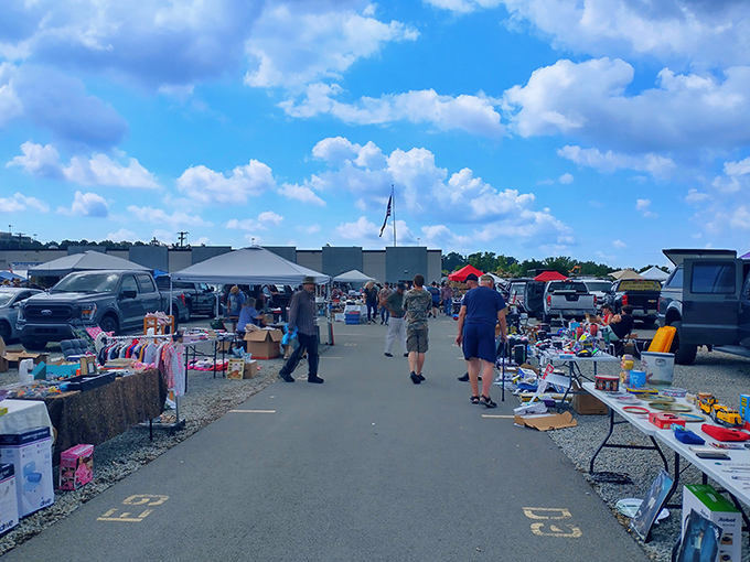The thrill of the hunt! Shoppers browse endless tables of potential treasures at Trader Jack's, where one person's castoff becomes another's prize find.