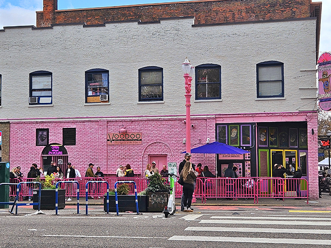 Lines form early outside this Portland institution, where donut dreams come true beneath that famous pink sign.