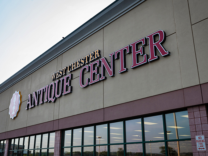 That bold red signage isn't just for show&mdash;it's like a lighthouse guiding vintage-loving ships to safe harbor at West Chester Antique Center.