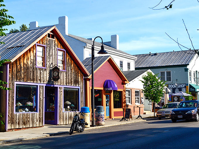 Rustic wooden shops and eclectic buildings give Yellow Springs its artistic soul, where every storefront tells a different story.