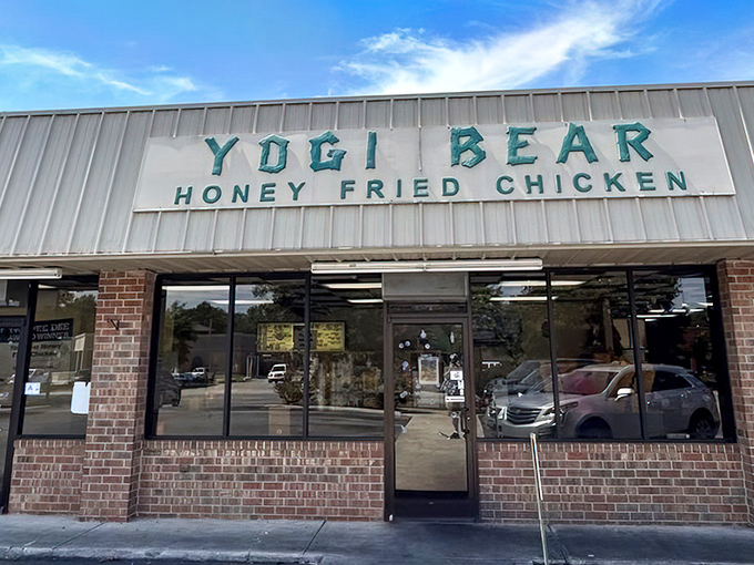 Blue sky, brick facade, and honey-drizzled chicken that would make even Boo-Boo forget about pic-a-nic baskets!