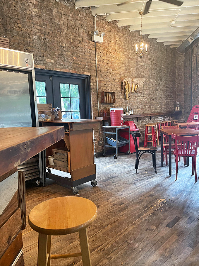 Exposed brick walls and wooden floors create the perfect backdrop for pie consumption&mdash;like eating in your cool friend's loft, if your friend were a master baker.