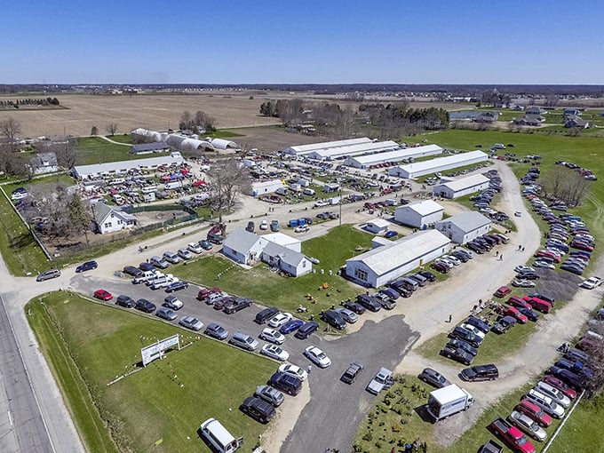 From above, Uncle John's resembles a small village of possibility, where parking spaces are as coveted as the vintage finds within.