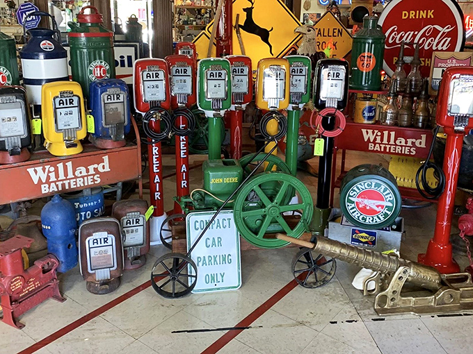 These colorful vintage air pumps aren't just relics&mdash;they're mechanical time machines that whisper stories of road trips past.