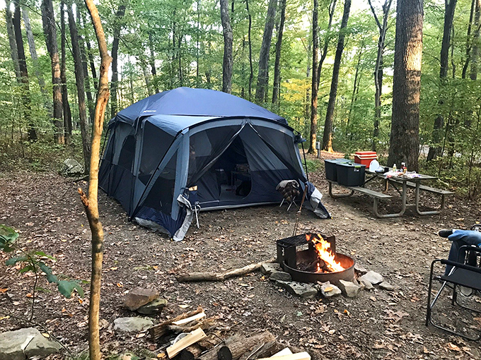 Your campsite becomes basecamp for lakeside adventures, complete with crackling fire and mountain serenity.