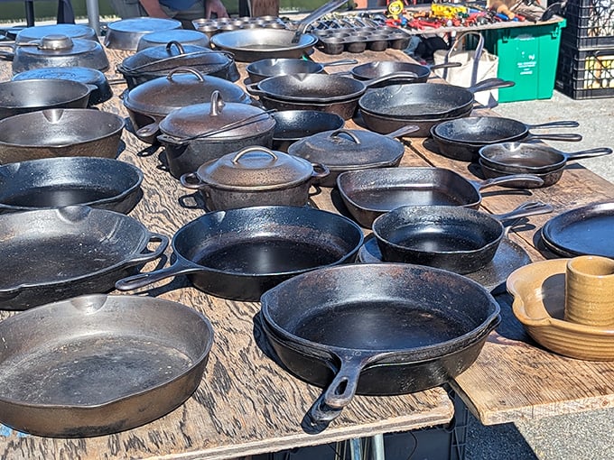 These cast iron pans have been seasoning stories for generations. One skillet might have fried chicken during the Depression, another seared steaks for Sunday suppers in the '50s.