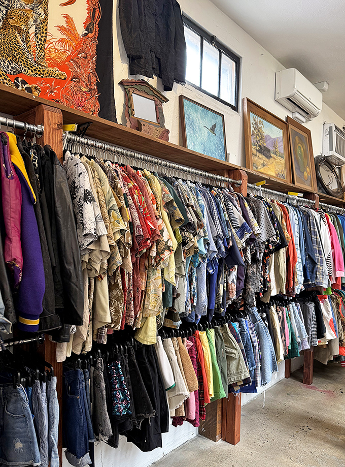 A textile rainbow awaits fashion explorers. Each garment holds secrets of past adventures, just waiting for you to continue the story.