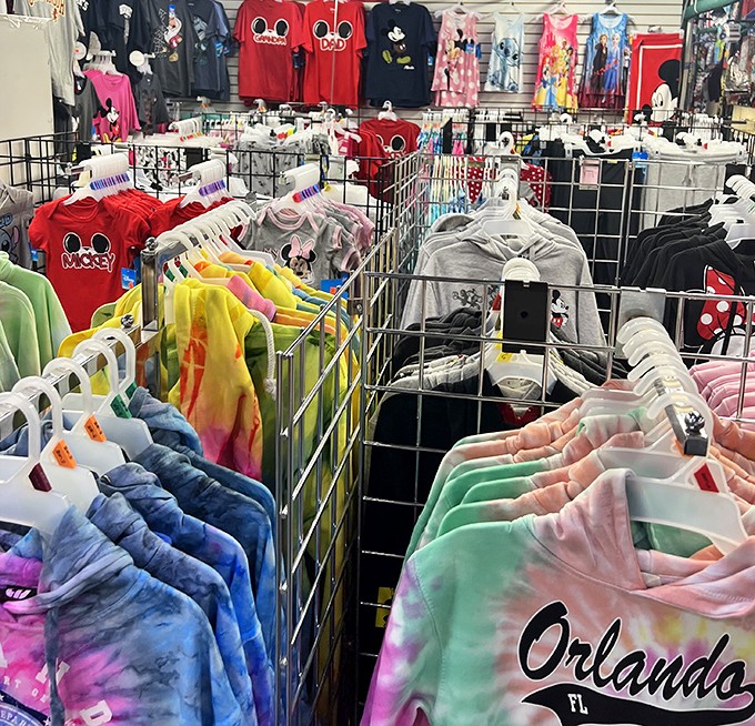 Disney characters meet tie-dye dreams in this clothing wonderland. Who knew Mickey could look so groovy in those Florida sunset colors?