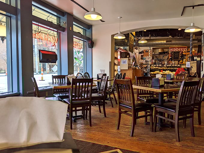 Wooden tables, warm lighting, and the promise of deli treasures just beyond. This isn't just a meal&mdash;it's a pilgrimage.