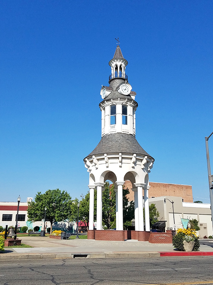 The iconic Cone & Kimball Clock Tower stands as Red Bluff's timeless sentinel, keeping watch over downtown like a Victorian-era superhero.