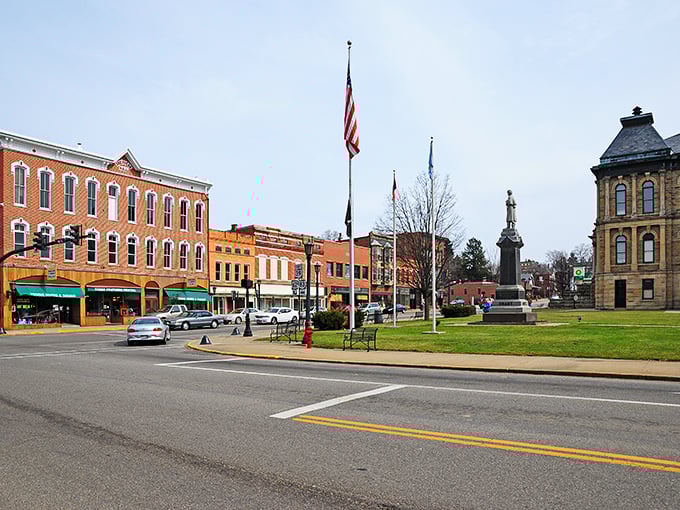 The courthouse square stands as Millersburg's beating heart, where American flags wave to visitors and locals alike. Norman Rockwell would've needed extra paint for this scene.