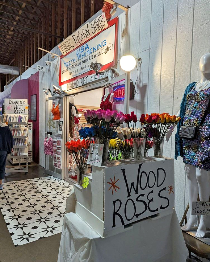 Wooden roses that never wilt and sequined shirts that never fade. This corner of fashion fantasy proves everything old becomes new again with the right customer.