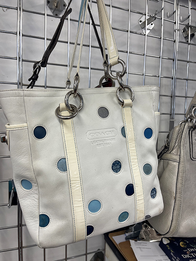 This pristine Coach bag with playful blue polka dots proves that designer dreams don't require nightmare prices.