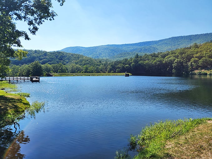 Mountains embrace the lake like old friends catching up after years apart. On days like this, even the clouds stop to admire the view.
