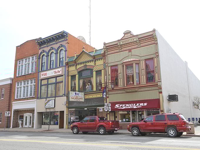 Historic storefronts along Washington Street tell stories of generations past, while Spengler's Restaurant continues serving up community alongside their famous broasted chicken.