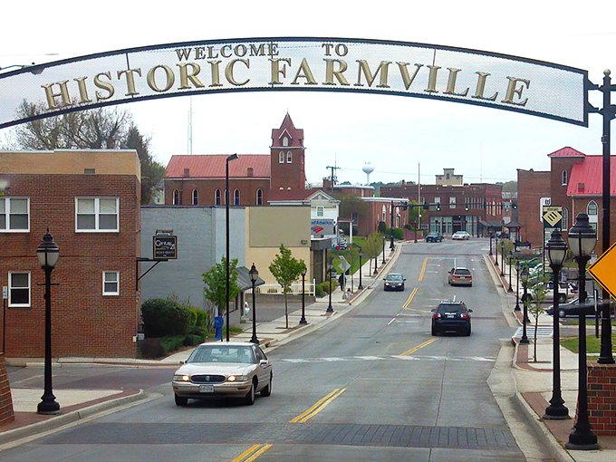 The iconic "Welcome to Historic Farmville" arch stands as a portal to simpler times, inviting visitors to slow down and savor small-town Virginia charm.