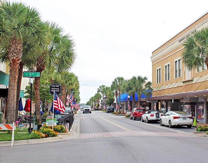Main Street's palm-lined thoroughfare feels like a movie set where small-town America still thrives, complete with American flags that aren't just for show.
