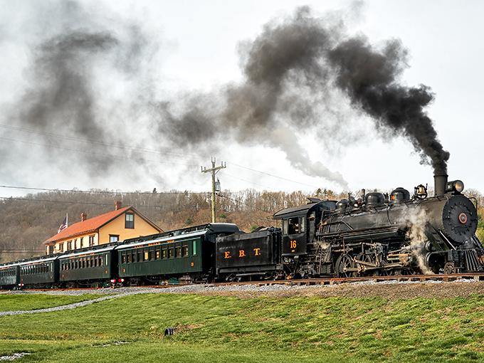 The classic green and black EBT livery stands proud against the rural landscape, a moving museum that refuses to be relegated to history books.