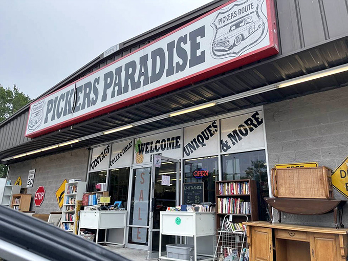 The unmistakable red sign beckons treasure hunters from miles around. Like a lighthouse for collectors, it promises adventures within.