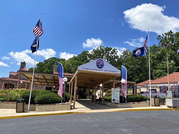 Stars and stripes welcome visitors to this all-American natural wonder, where adventure awaits just beneath Virginia's scenic surface.