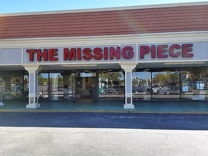 The welcoming storefront with its distinctive columns practically whispers, "Come in, the furniture of your dreams is waiting."