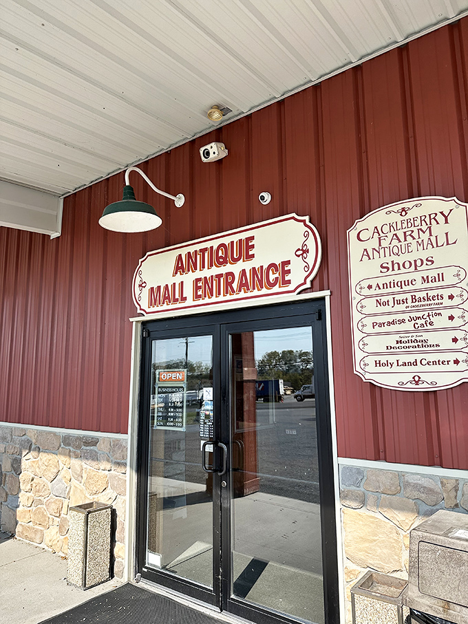 "Antique Mall Entrance" &ndash; three simple words that might as well read "Abandon All Sense of Time Here." The red exterior serves as your portal to Pennsylvania's past.