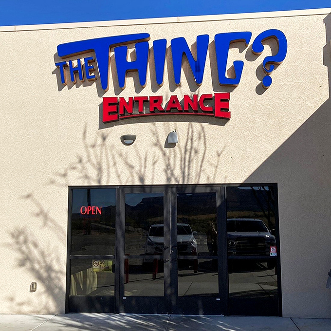 The entrance: deceptively normal, tantalizingly mysterious. Like the doorway to Narnia, if Narnia were filled with alien conspiracy theories and dinosaur replicas.