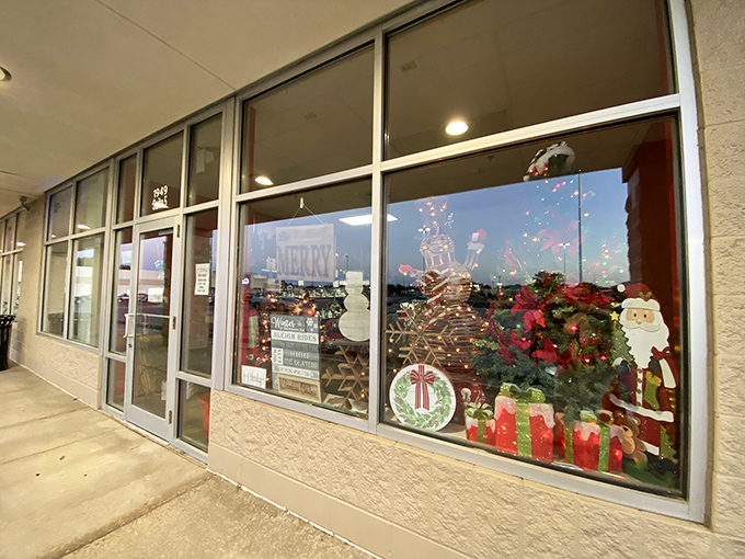 Holiday cheer greets shoppers before they even step inside. That Santa in the window isn't judging your thrift habits &ndash; he's encouraging them!