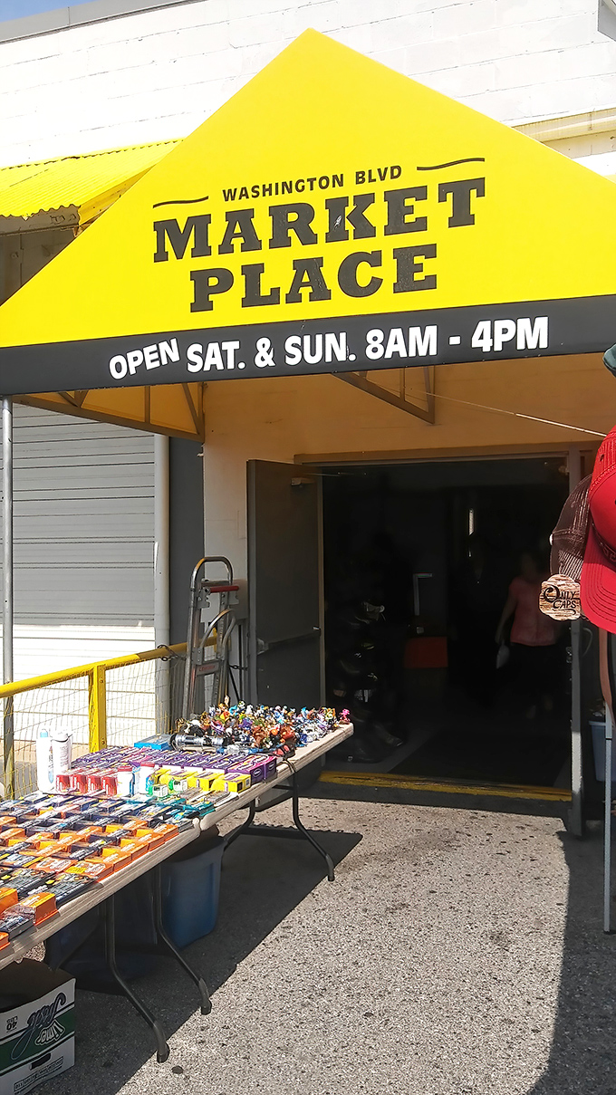 The cheerful yellow awning beckons bargain hunters like a beacon of affordable hope in retail wilderness.