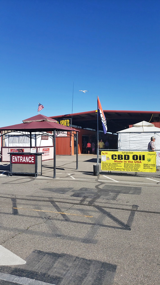 The gateway to bargain paradise, complete with that iconic desert sky that makes even a simple entrance look like the opening scene of a treasure-hunting adventure.