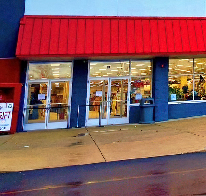 Step through these doors and your wallet suddenly weighs twice as much. The red awning serves as a beacon for bargain hunters everywhere.
