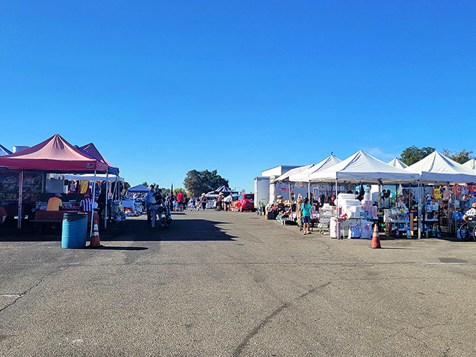 Under the endless California blue sky, a sea of white tents beckons with promises of discoveries that big-box stores could never deliver.
