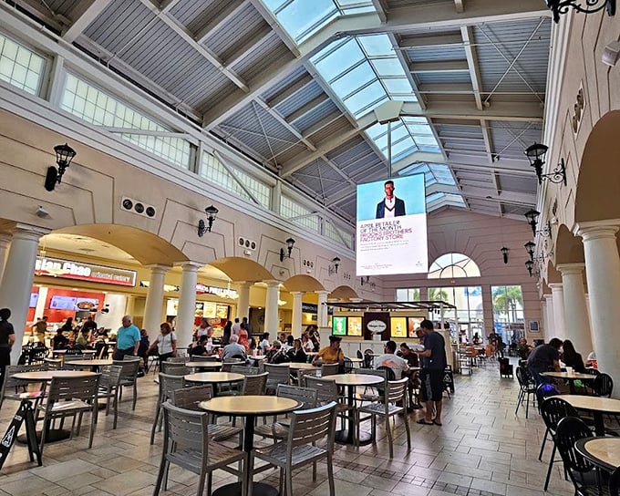 The food court's soaring skylights and bustling energy offer the perfect intermission between shopping acts. Your wallet may be lighter, but your stomach needn't be.