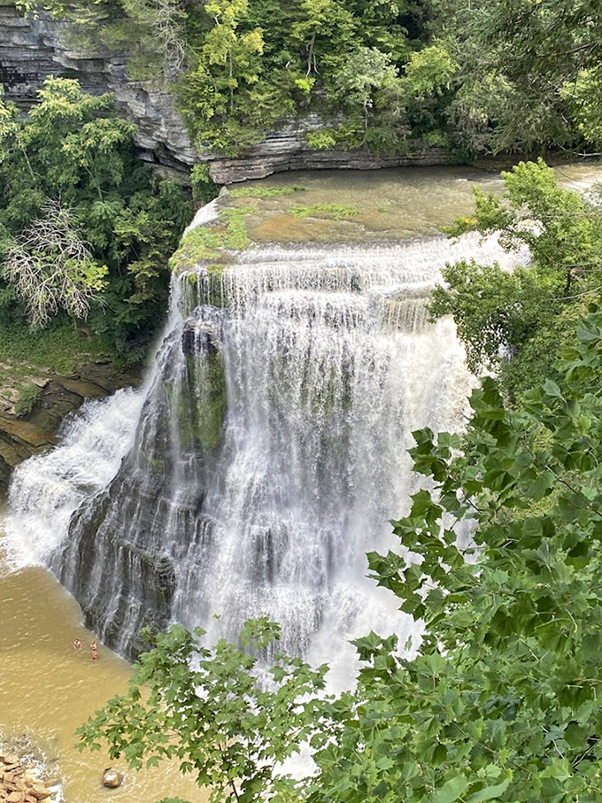 The calm waters above the falls give no hint of the dramatic plunge ahead &ndash; nature's lesson in how quickly circumstances can change.