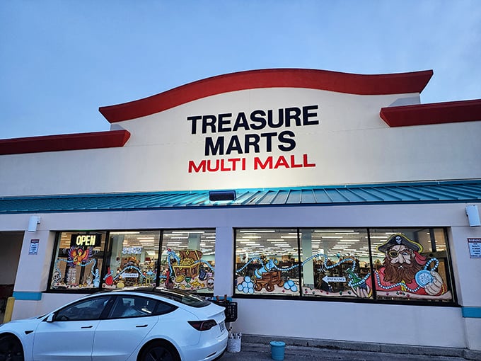 As dusk settles, the illuminated storefront beckons bargain hunters with the promise of adventures that don't require a theme park ticket.