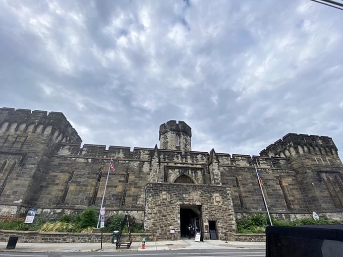 Gothic grandeur meets forbidding functionality. Eastern State's imposing exterior was deliberately designed to strike fear into potential lawbreakers throughout Philadelphia.