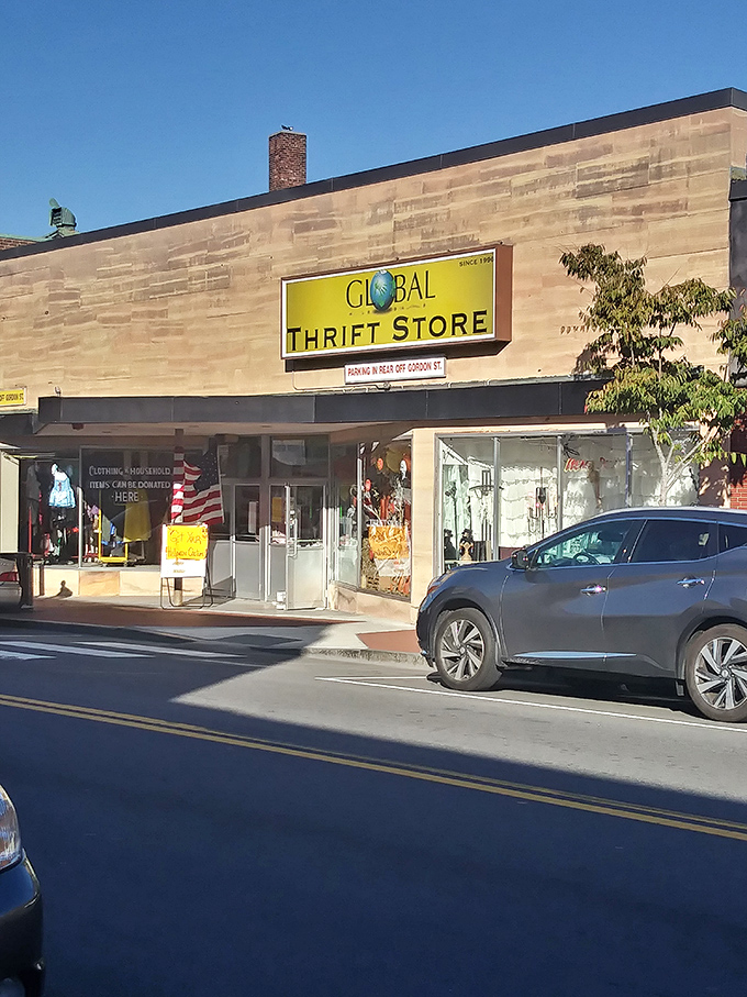 From the street, Global Thrift's unassuming exterior gives little hint of the wonderland of secondhand treasures hiding just beyond those doors.