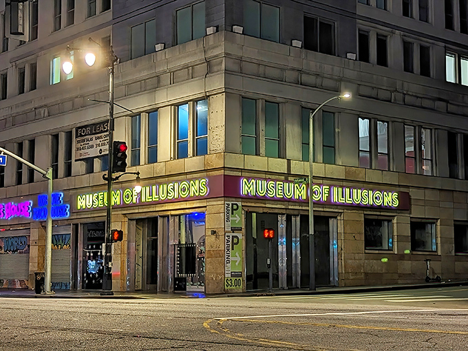This corner building beckons with neon promises of confusion, delight, and photos that'll stump your friends for years.