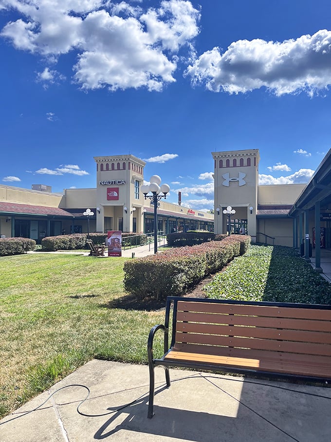 Blue skies and bargains &ndash; nature's perfect combination. The architectural details add a touch of class to your discount hunt.