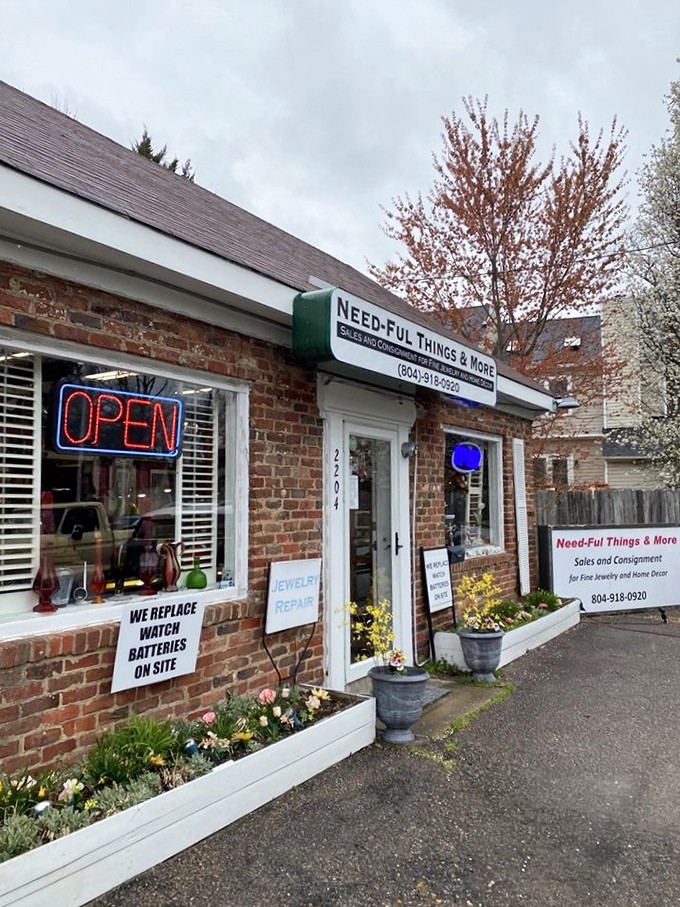 The unassuming brick exterior hides a treasure trove within, like finding a secret passage to retail paradise.