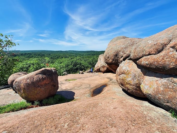 The ultimate Missouri skybox view. From atop these ancient formations, the St. Francois Mountains unfold like a verdant ocean frozen in time. 