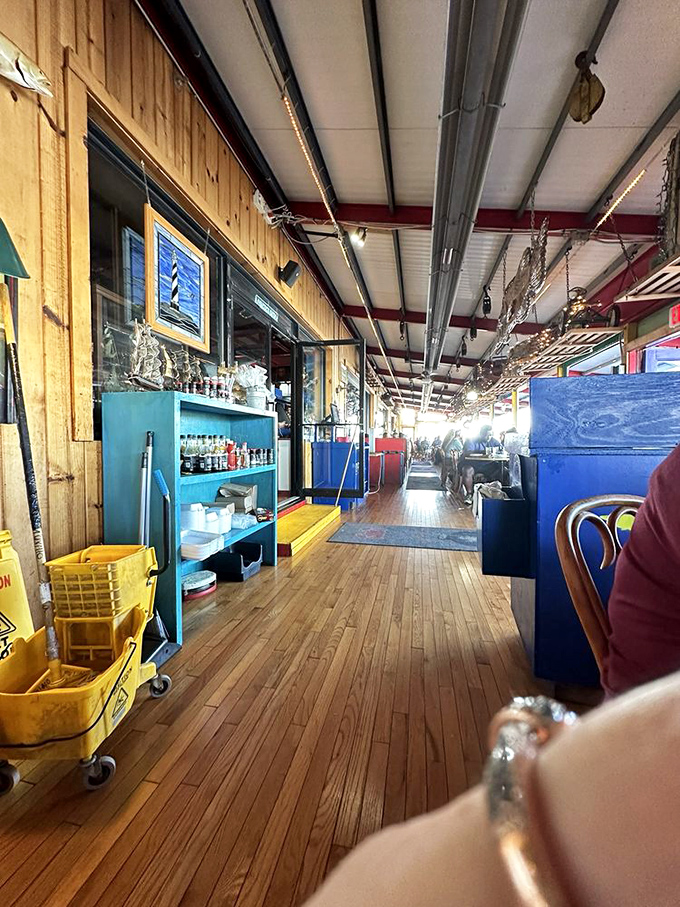 Wooden floors and maritime artifacts create the perfect backdrop for seafood feasting &ndash; like dining inside a cheerful captain's quarters.