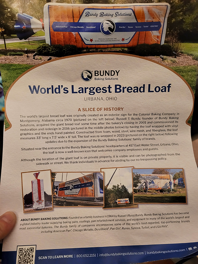 History baked into every inch. The informational plaque tells the tale of this crusty colossus, from its Alabama origins to its Ohio resurrection.